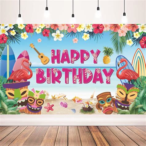 Kymy Large Hawaiian Luau Happy Birthday Backdrop Banner