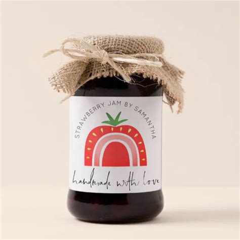 Handmade With Love Strawberry Jam Rainbow Script Square Sticker Zazzle
