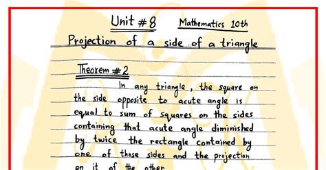 Theorem 2 Unit 8 Projection Of Side Of A Triangle Class 10