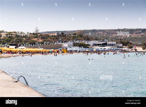 August 24th 2019 Mellieha Malta View Of The Ghadira Bay A Tourist