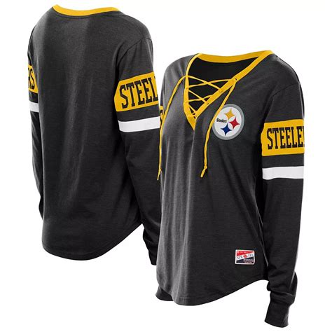 Womens New Era Black Pittsburgh Steelers Plus Size Throwback Lace Up