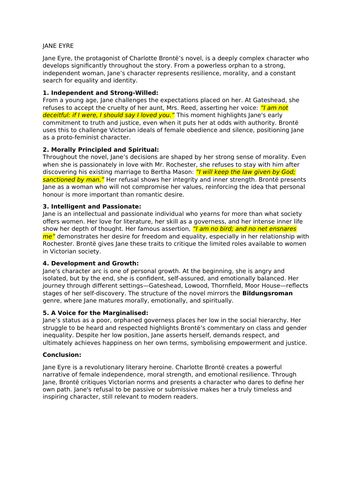 Grade 9 Jane Eyre Charecter Profiles Quote Analysis Teaching Resources