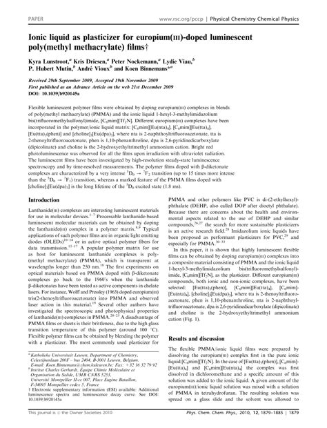 Pdf Ionic Liquid As Plasticizer For Europiumiii Doped Luminescent