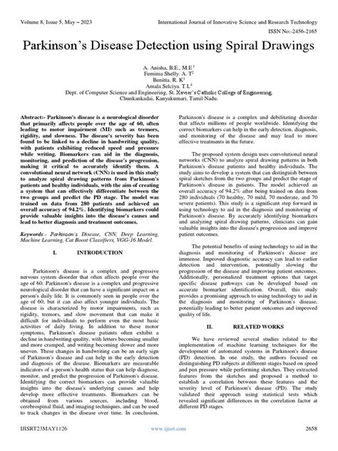 Parkinsons Disease Detection Using Spiral Drawings Pdf