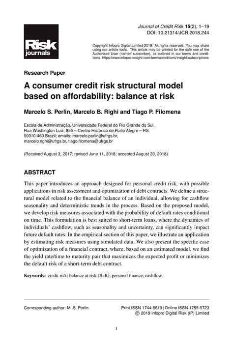 Pdf A Consumer Credit Risk Structural Model Based On Affordability