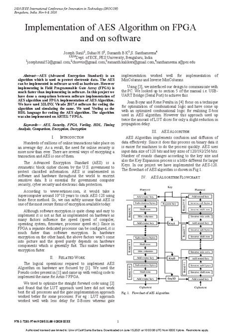Implementation Of Aes Algorithm On Fpga Ece 2020 Project Report Studocu