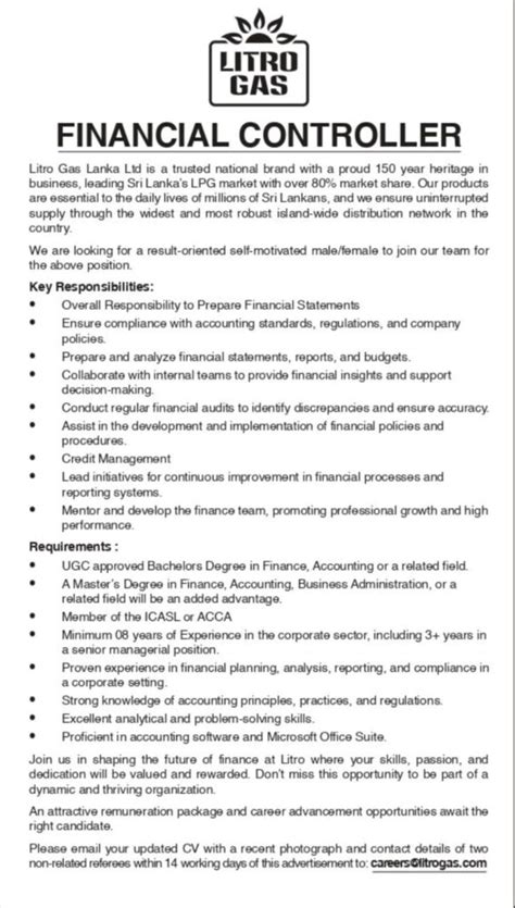 Financial Controller Jobseekerlk