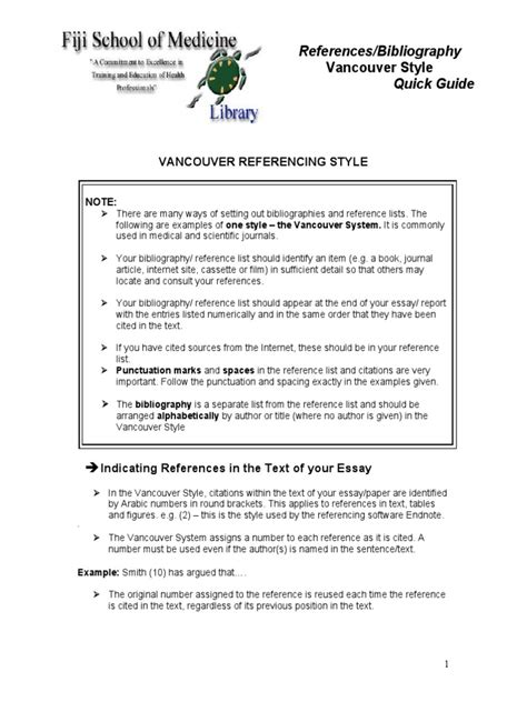 Vancouver Referencing Style Citation Publishing