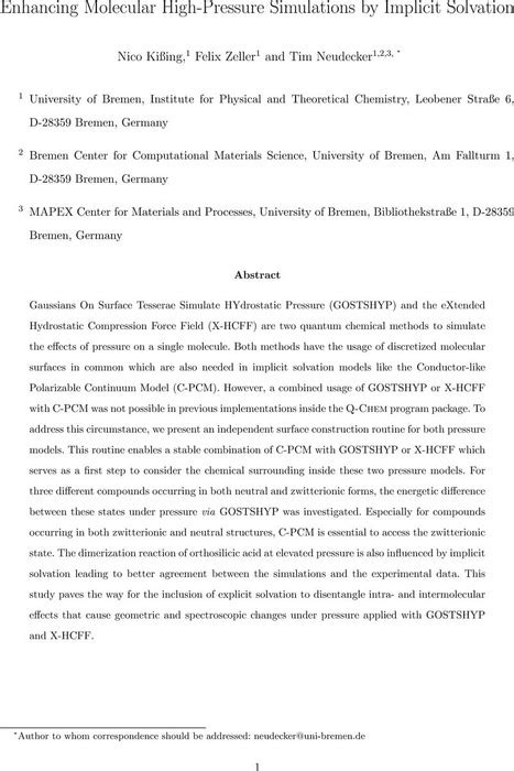 Enhancing Molecular High Pressure Simulations By Implicit Solvation