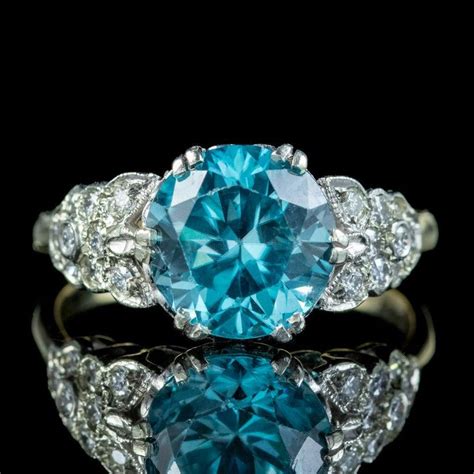 Antique Edwardian Blue Zircon Diamond Ring 36ct Zircon For Sale At 1stdibs