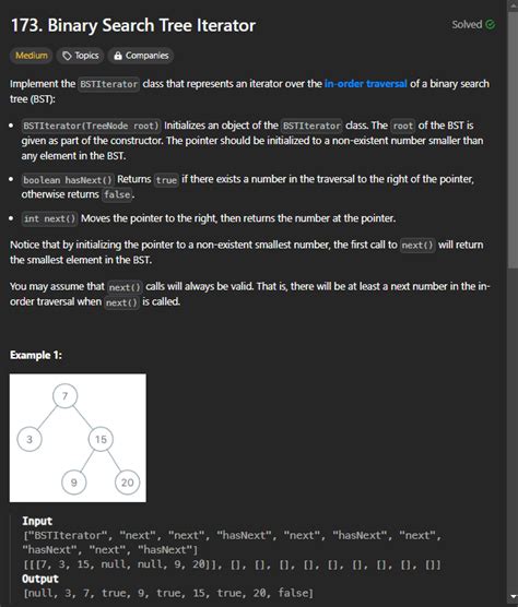 Binary Tree General Medium 173 Binary Search Tree Iterator
