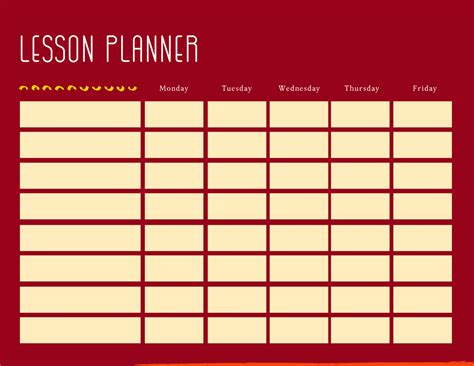Lesson Planner Red Customizable Weekly Planner Template Shutterstock