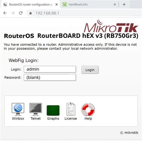Open Admin Page On MIKROTIK RouterBOARD HEX V RB Gr How To HardReset Info