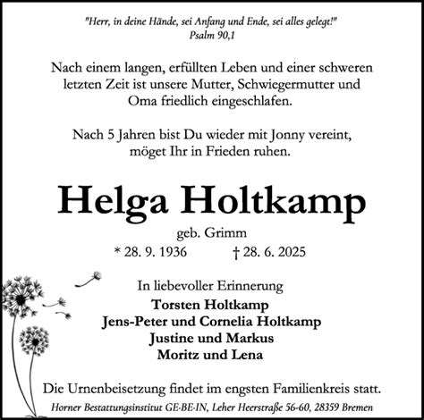 Traueranzeigen Von Helga Holtkamp Trauer And Gedenken