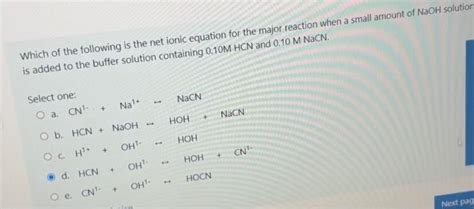 Solved Which Of The Following Is The Net Ionic Equation For Chegg