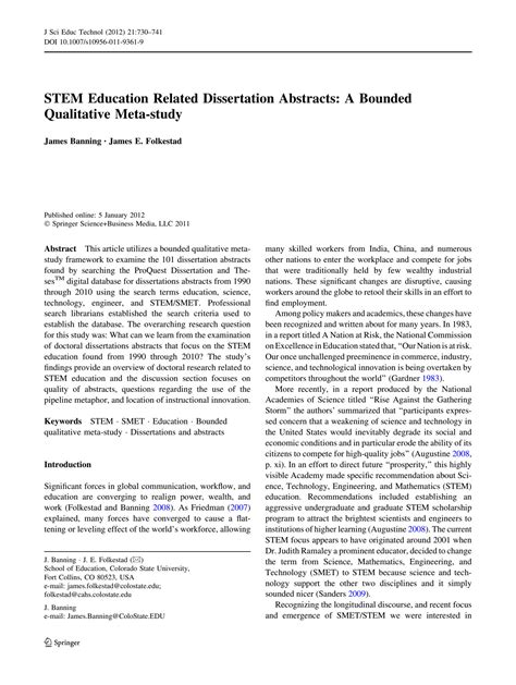 Solution Stem Education Related Dissertation Abstracts A Bounded