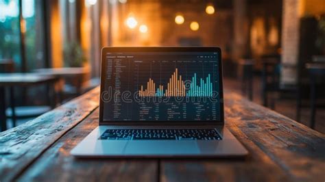 Laptop Displaying Data Charts In A Cafe Setting Stock Illustration Illustration Of Data