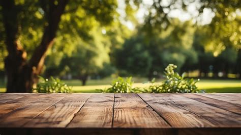 Premium Ai Image A Wooden Table With A Tree In The Background