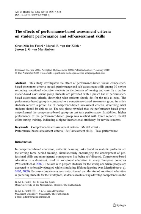 Pdf The Effects Of Performance Based Assessment Criteria On Student