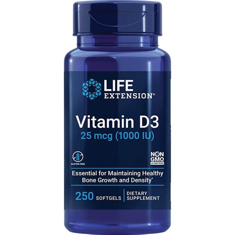 Life Extension Vitamin D3 25 Mcg 1000 Iu 250 Softgels Bigvits