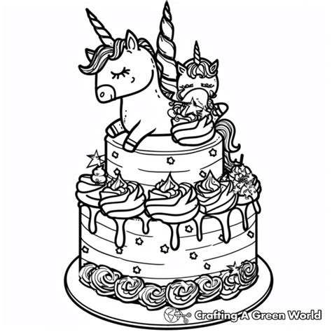 Unicorn Cake Coloring Pages Free And Printable