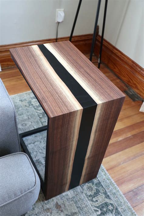 Walnut Waterfall C Table With Black Epoxy River In Stock Hazel Oak