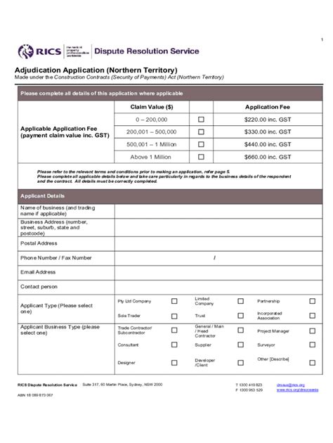 Fillable Online Adjudication Application Under The Construction Contracts Security Of Payments