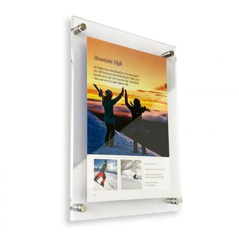 Acrylic Poster Display Frame Clear Perspex Back Panel With Stand Offs