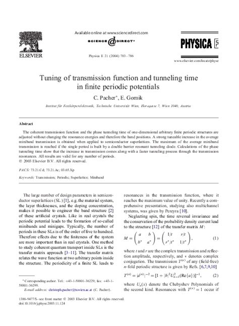 Pdf Tuning Of Transmission Function And Tunneling Time In Finite Periodic Potentials