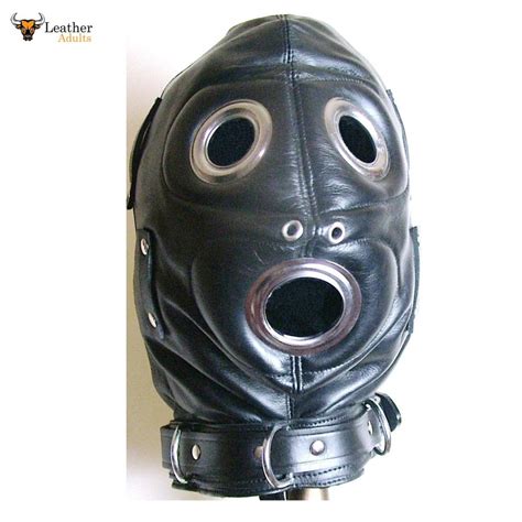 Genuine 100 Leather Bondage Hood Mask With Mouth Gag And Blindfold Gi