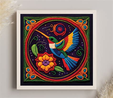 Mexican Art Hummingbird Print Huichol Art Mexican Wall Art Mexican