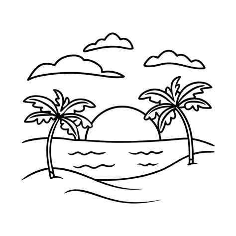 Premium Vector A Black And White Drawing Of Palm Trees And A Beach