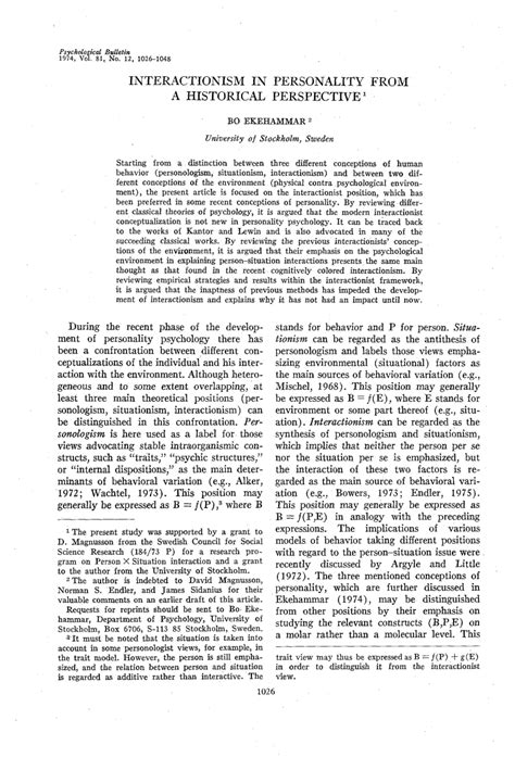 Pdf Interactionism In Personality From A Historical Perspective