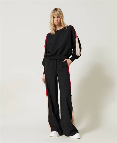 Crêpe Cady Blouse With Colour Bands Woman Black Twinset Milano