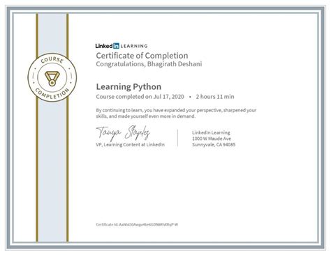 Python Linkedinlearning Achievement Bhagirath Deshani