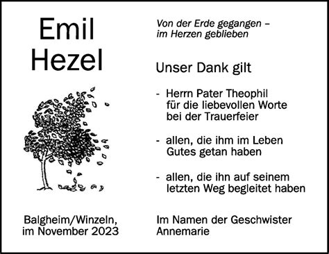 Traueranzeigen Von Emil Hezel Schwaebische De Trauerportal