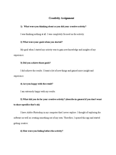 Creativity Assignment Pdf