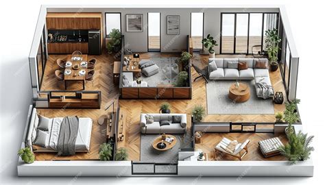 주택 계획 3d 3d 주택 계획 플로어 플래너 플로어 플랜 이소메트릭 뷰 거실 내부 개방 프리미엄 사진