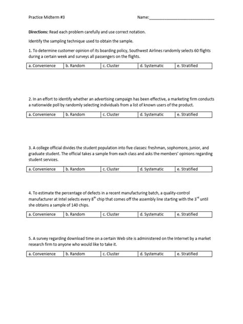 Ttcm Practice Midterm 3 Pdf Sampling Statistics Stratified Sampling