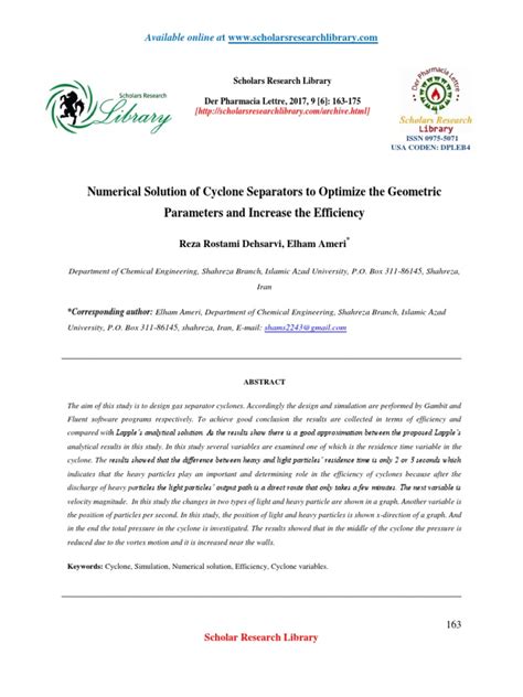 Numerical Solution Of Cyclone Separators To Optimize The Geometric Parameters And Increase The
