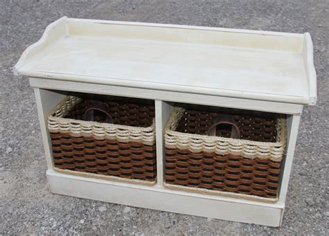 Bench Distressed Small Wood Bench Wcubby Baskets Foxcreek Baskets
