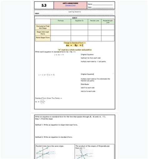 Linear Forms Unit Fillable Notes By Math Be Mathing Tpt