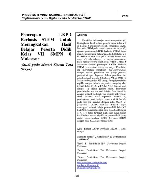 Penerapan Lkpd Stem Di Kelas Vii Smpn 8 Pdf Komputer