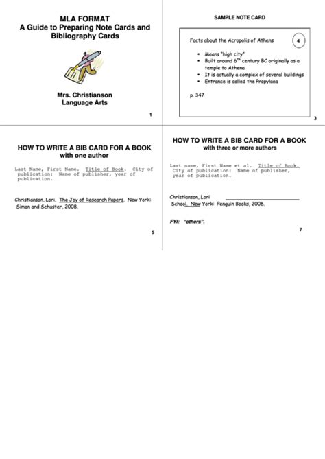 Mla Format A Guide To Preparing Note Cards And Bibliography Cards