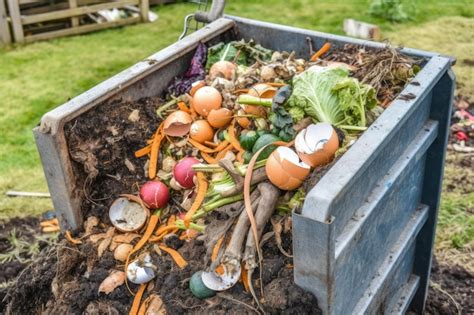 Premium Ai Image Compost Bin With Food Scraps And Grass Cuttings Generative Ai