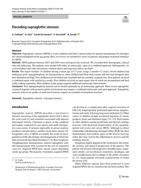 Decoding Supraglottic Stenosis Request Pdf