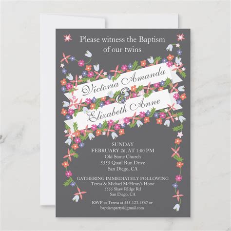 Modern Floral Twins Baptism Invitations Zazzle