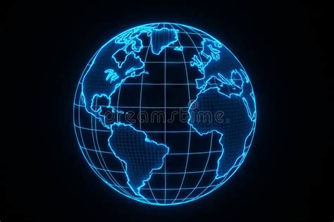 Neon Globe Illumination Highlighting Continents On Black Background