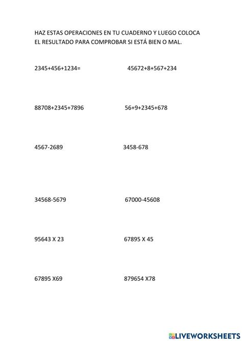 Operaciones Online Exercise For 4 Live Worksheets