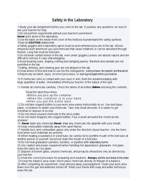 Laboratory Safty Rule Pdf Chemistry Physical Sciences